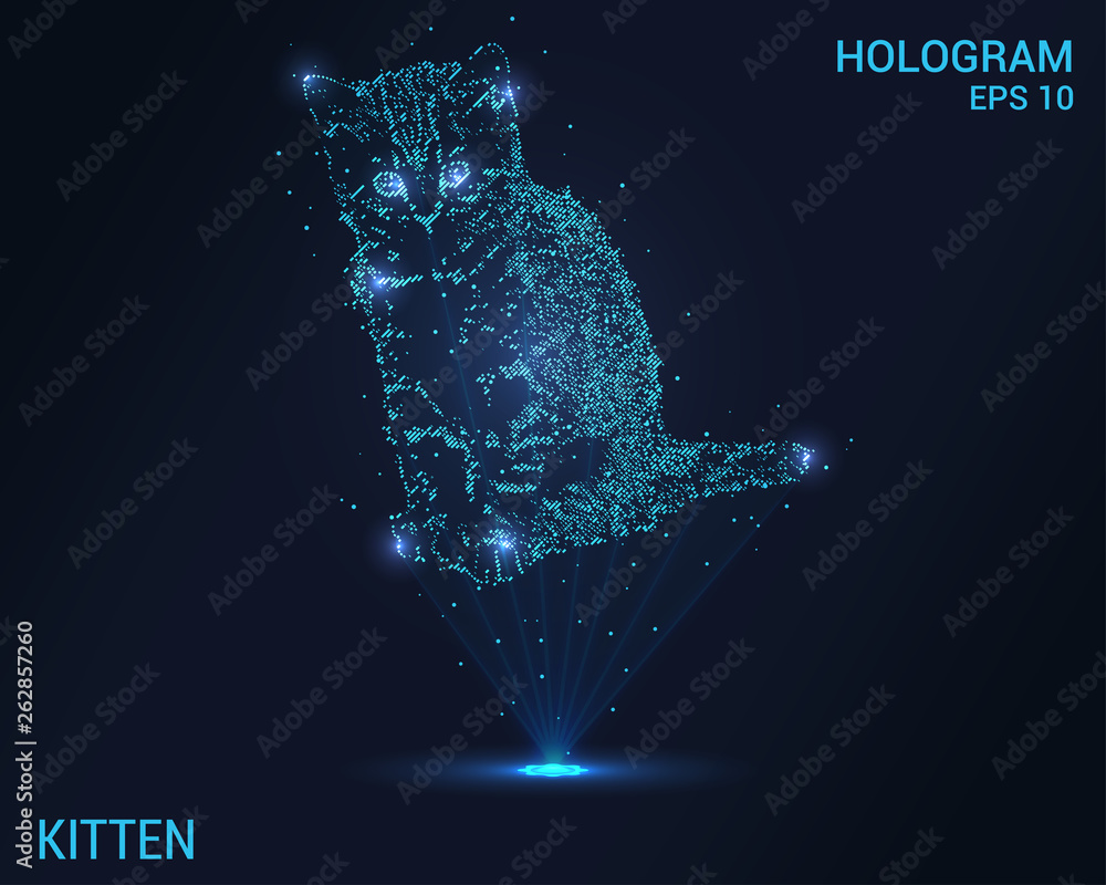 Kitten hologram. Holographic projection of the kitten. Flickering ...