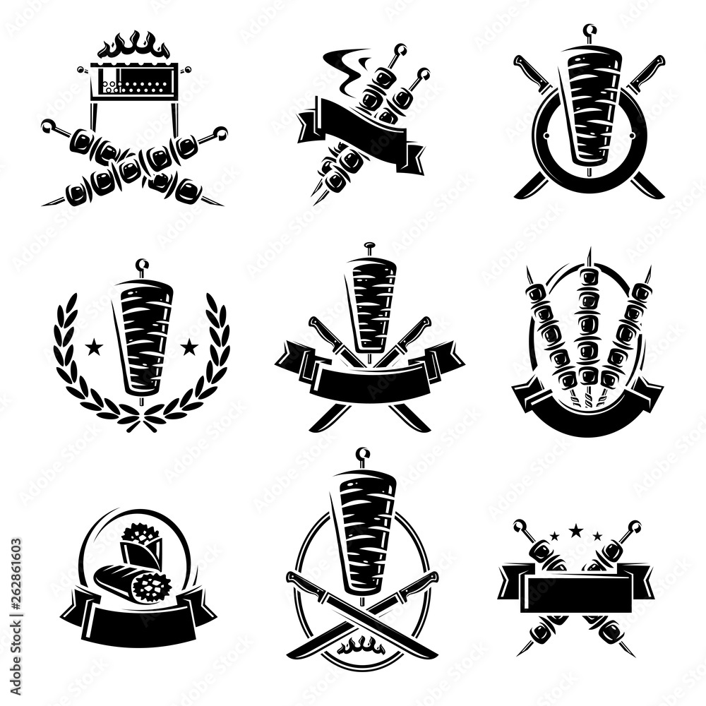 Kebab labels and elements set. Collection icon kebabs. Vector Stock ...