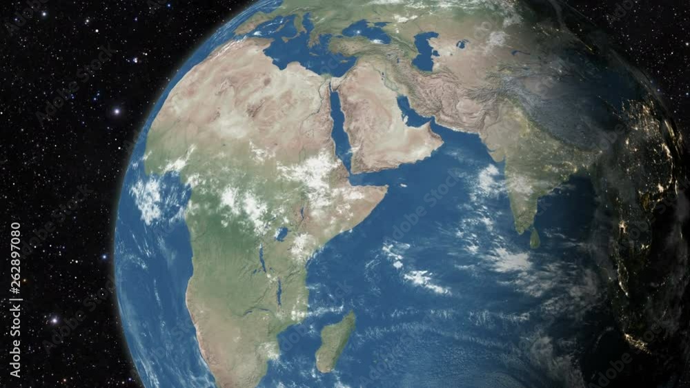 Planet earth from space. Realistic world globe spinning slowly ...