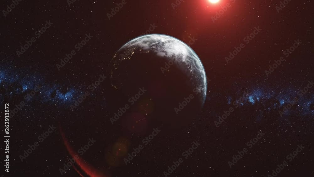 Epic Earth Orbit Observation Red Sun Beam Glow. Solar System Celestial ...