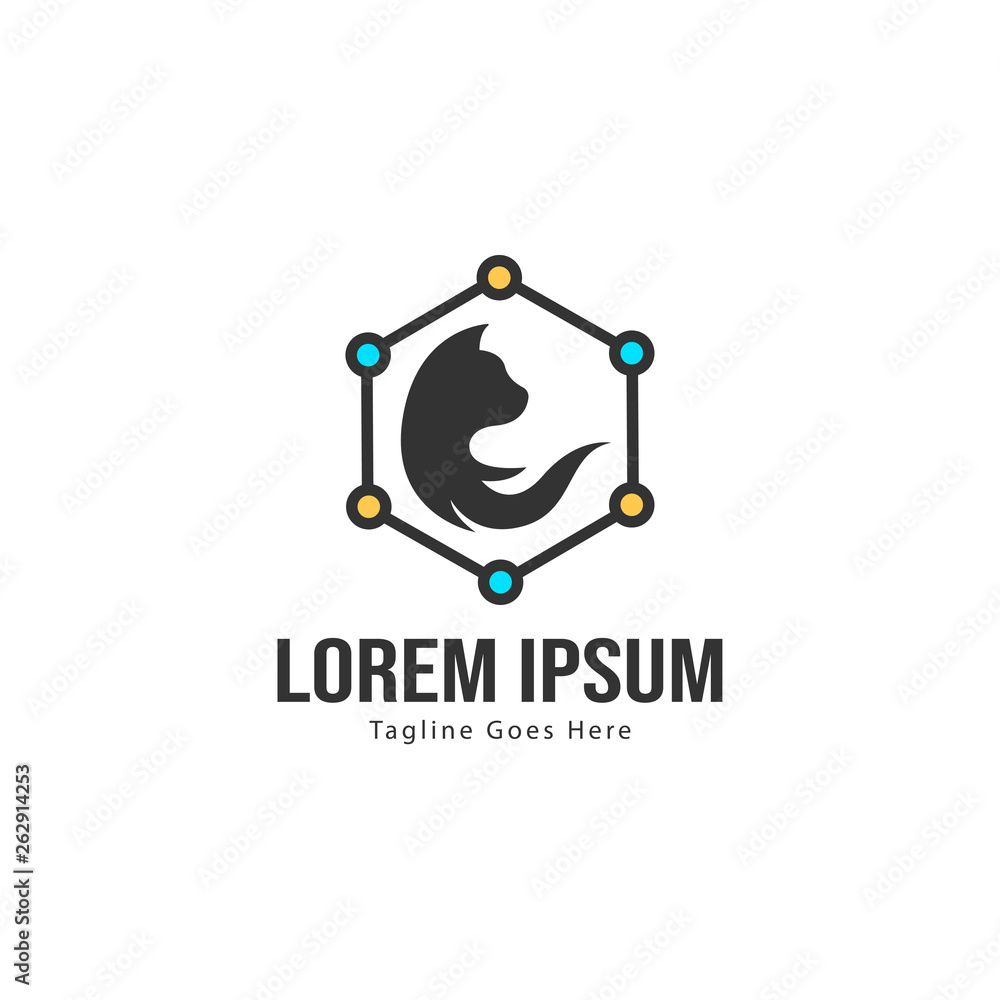 Cat logo template design. Cat logo with modern frame isolated on white ...