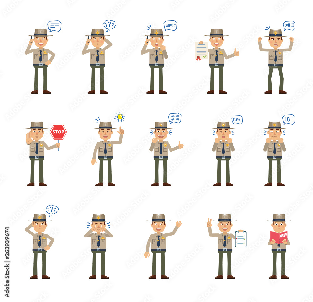 Set of sheriff characters showing diverse actions, gestures, emotions ...