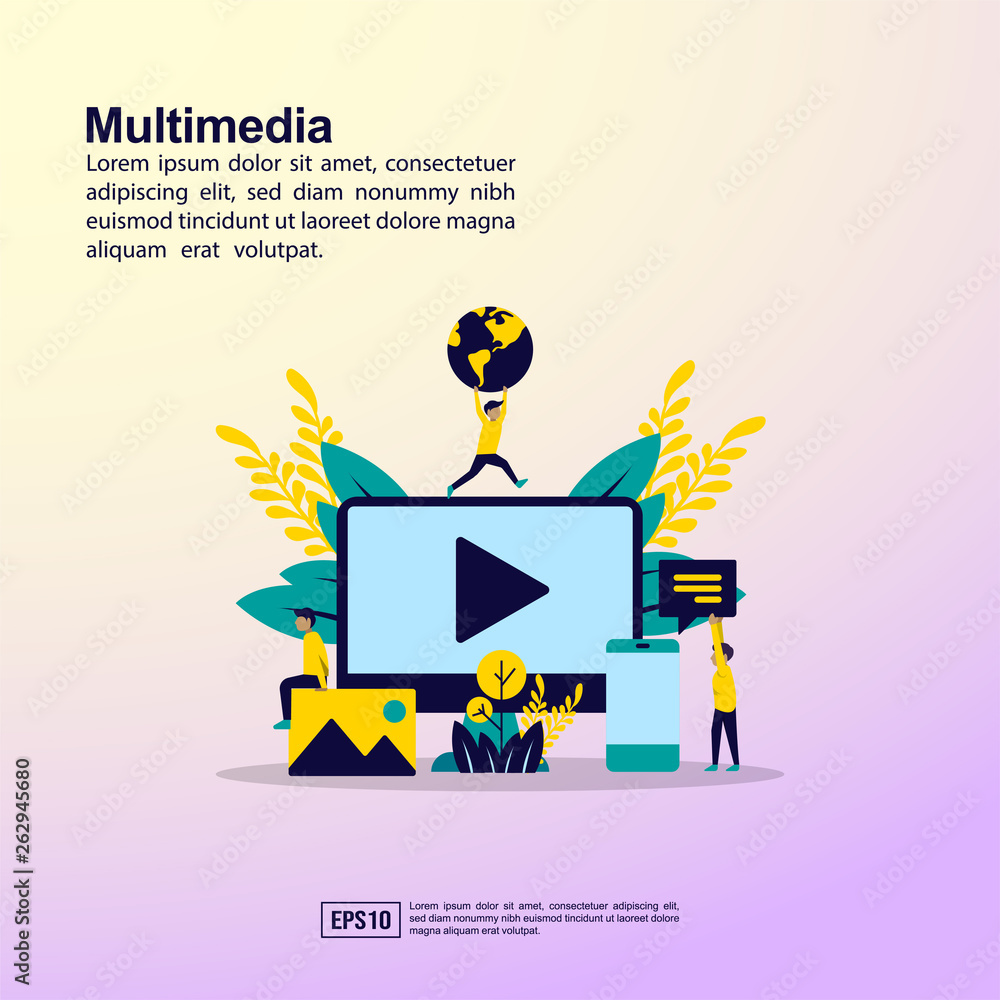 Multimedia illustration concept with character. Template for, banner ...