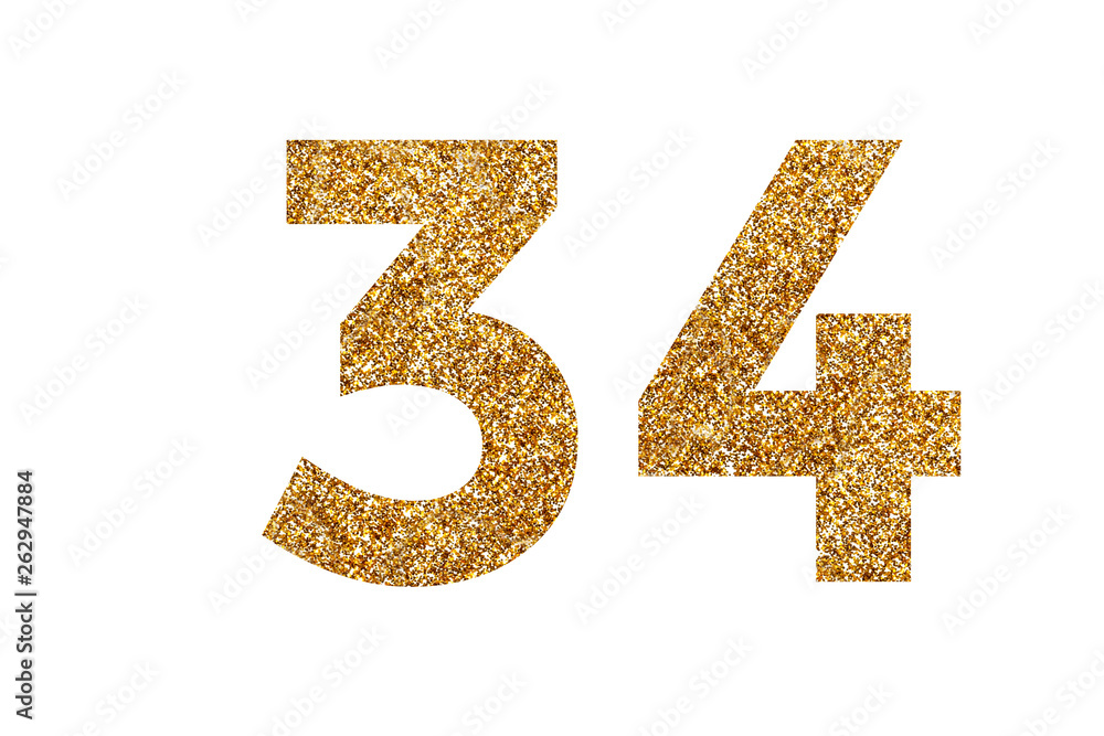 Number 3 and 4. Letters and Numbers from golden grains of sand. English ...
