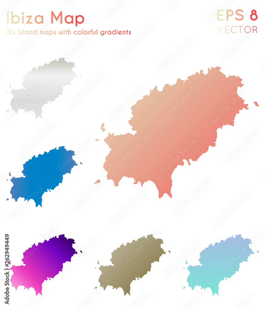 Map of Ibiza with beautiful gradients. Artistic set of Ibiza maps ...