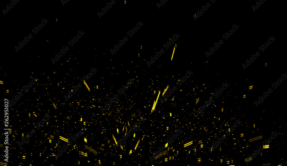 Yellow particles effect dust debris isolated on black background ...