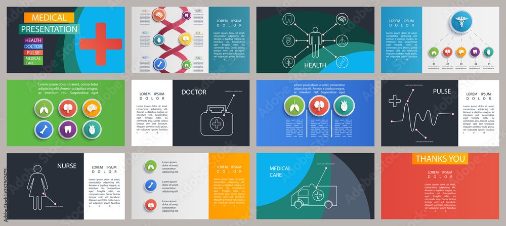 Color medical presentation template. Elements for slide presentations ...