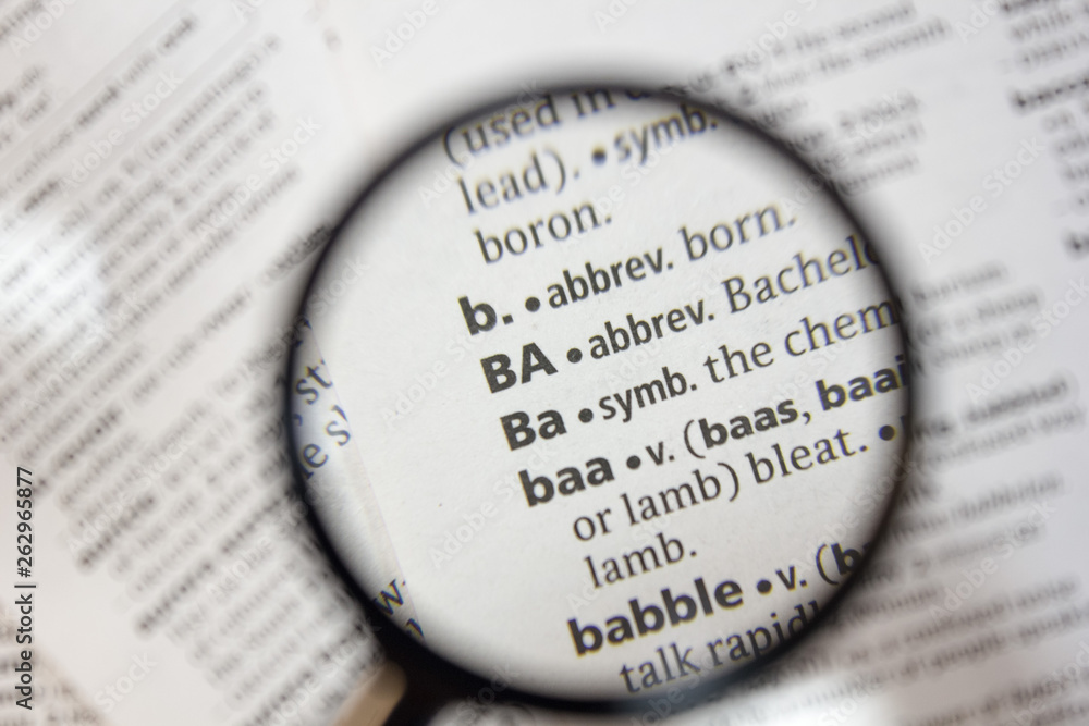 The word of phrase - BA - in a dictionary. Stock Photo | Adobe Stock