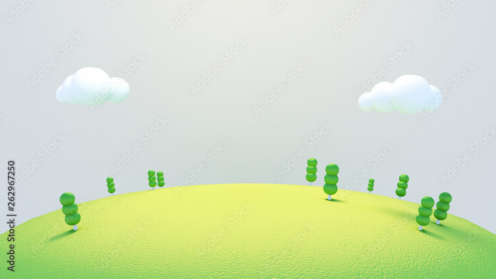 Cartoon green trees on the hill. 3d rendering picture. Stock ...