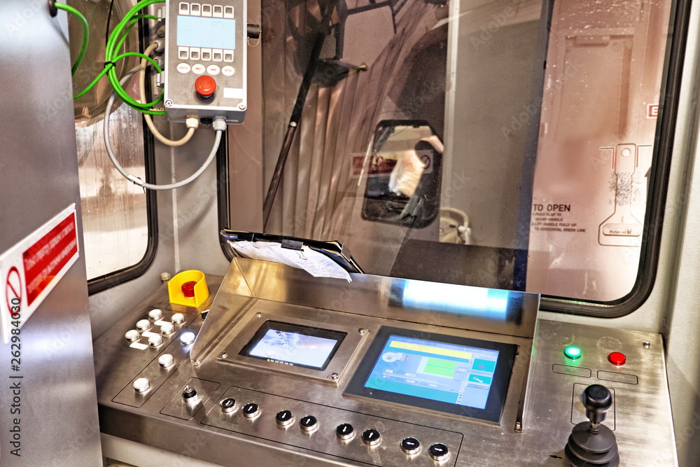 airport aerobridge machine cabin interior view of control panel to ...