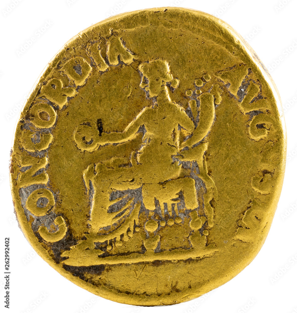 Ancient Roman gold aureus coin of Emperor Nero. Reverse. Stock Photo ...