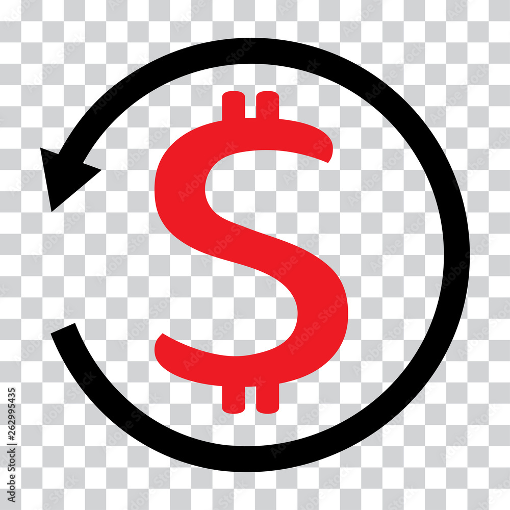Red and black chargeback icon. Dollar symbol on transparent background ...