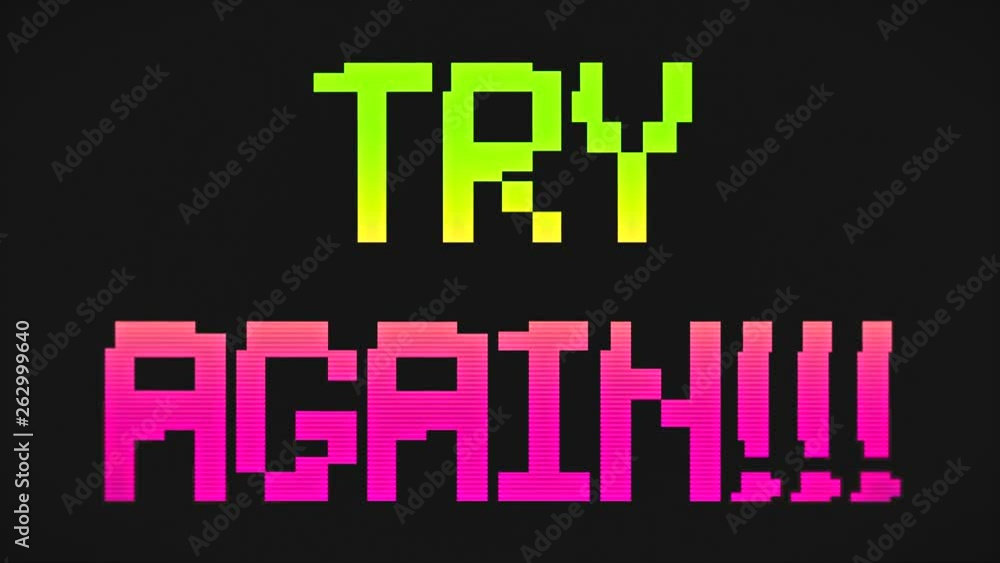 TRY AGAIN Screen 8-Bit Retro Video Game Style Text, Old Arcade Games ...