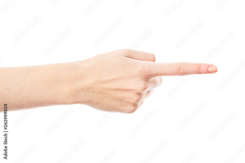 Female hand isolated on white background. White woman's hand showing ...