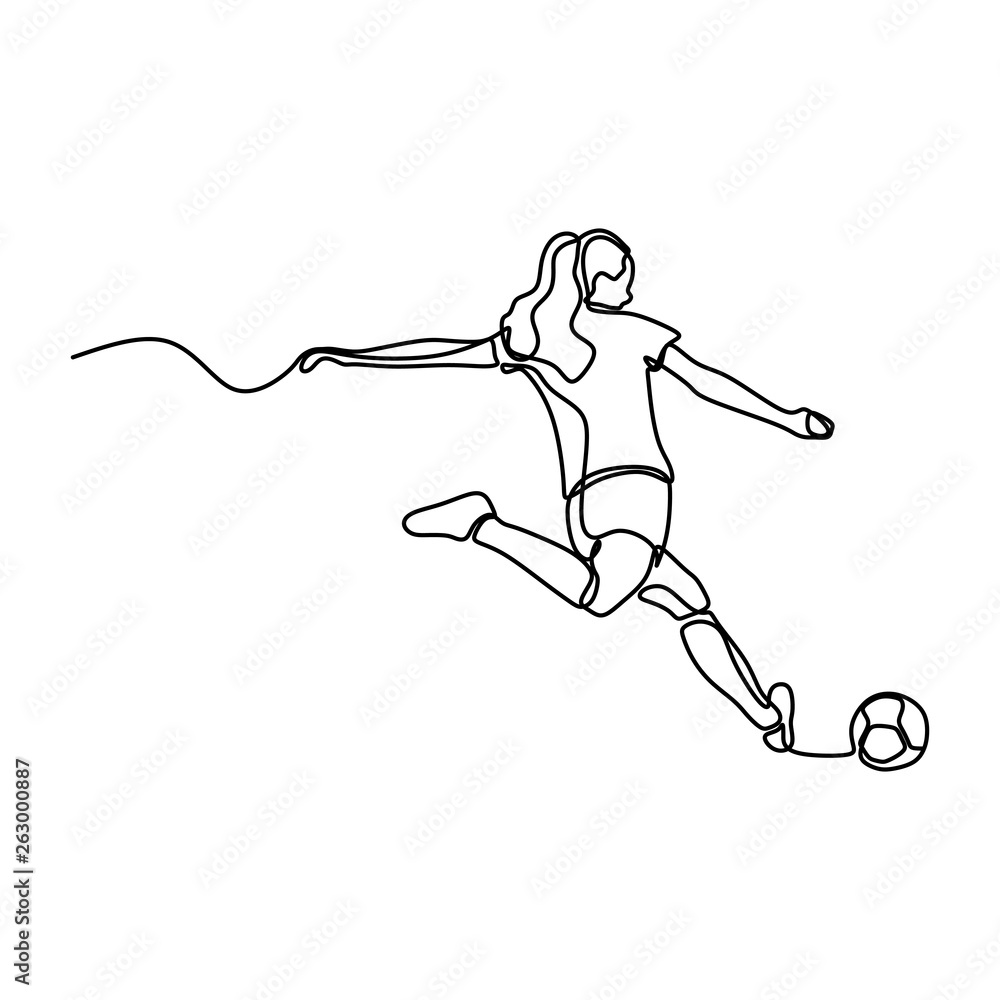 One line drawing of women soccer player continuous style Stock Vector ...