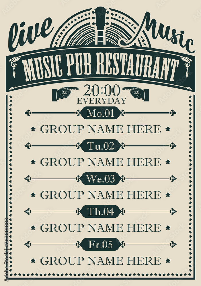 Vector poster for the music pub restaurant with live music with image ...
