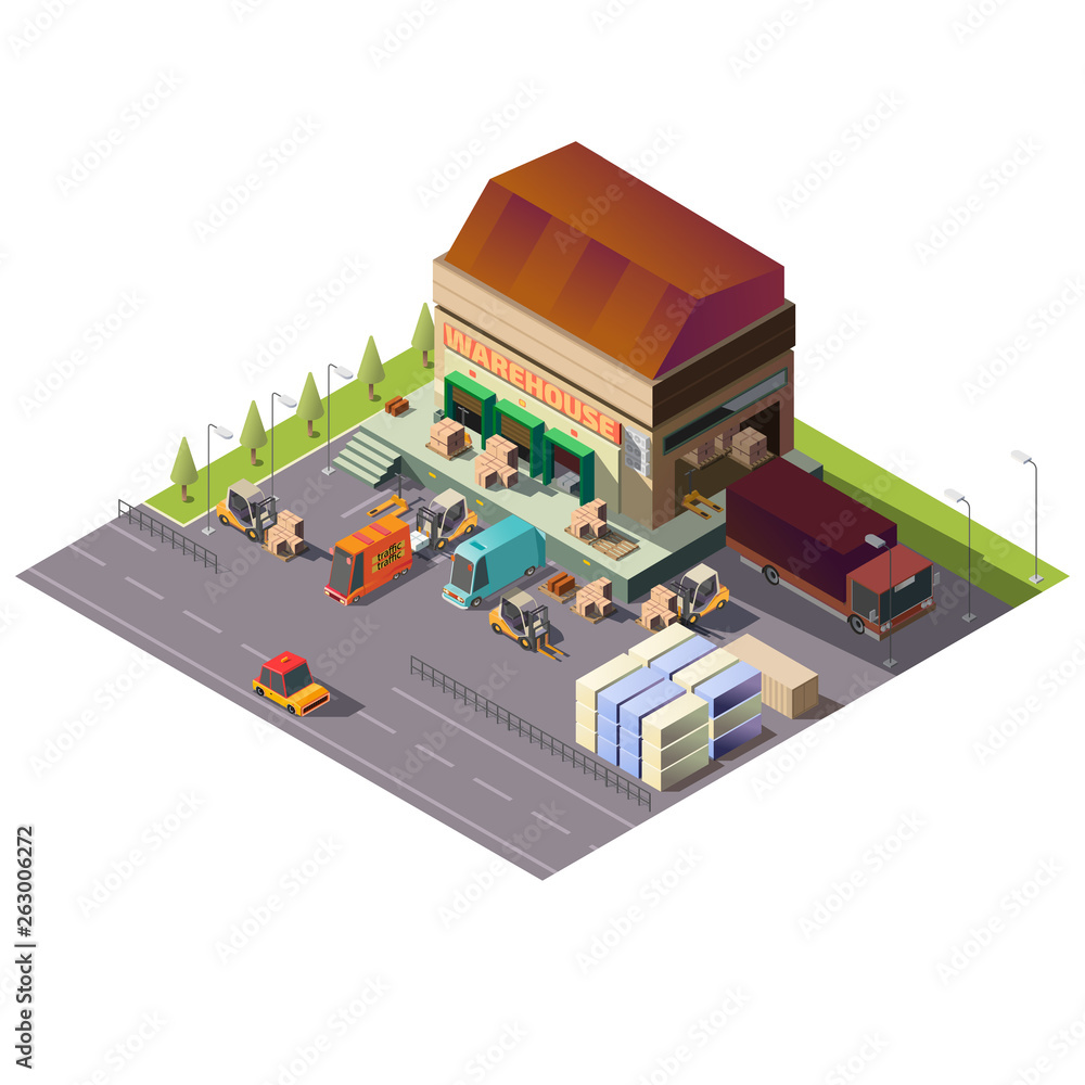 Delivery service, shipping company, logistics center warehouse building ...