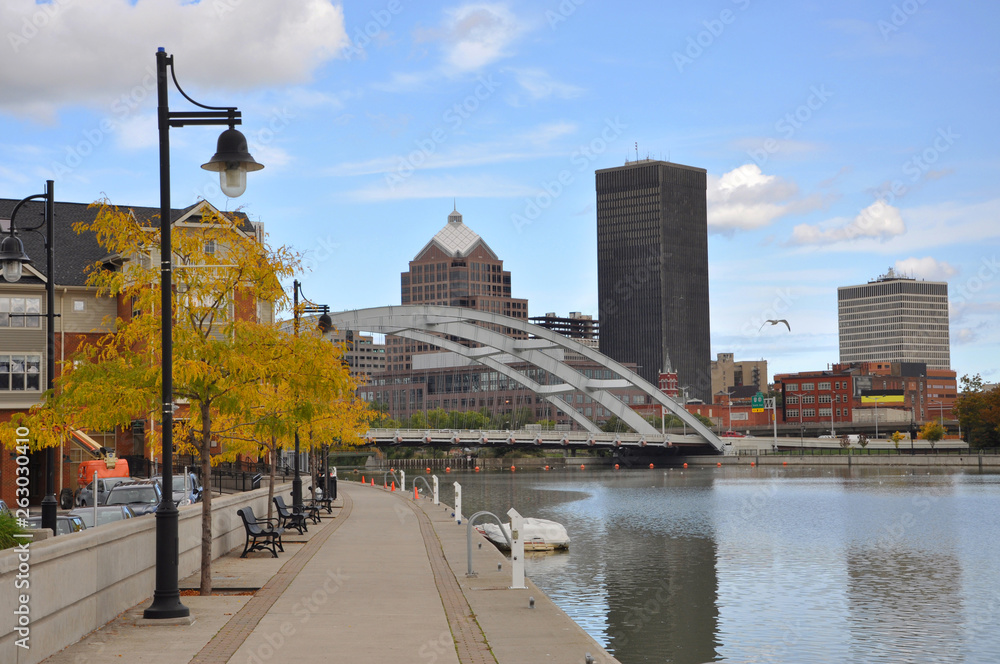 Rochester Downtown Skyline and bridge, Upstate New York, USA. Stock ...