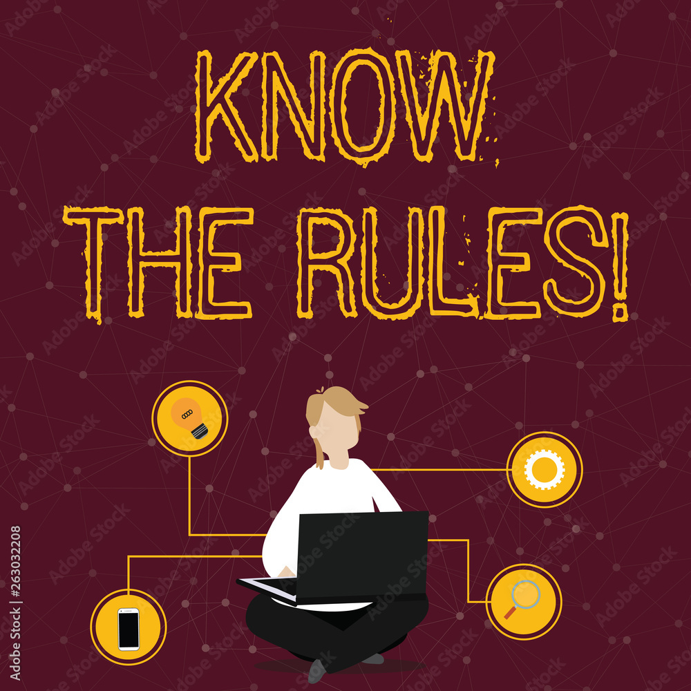 Word writing text Know The Rules. Business photo showcasing set ...