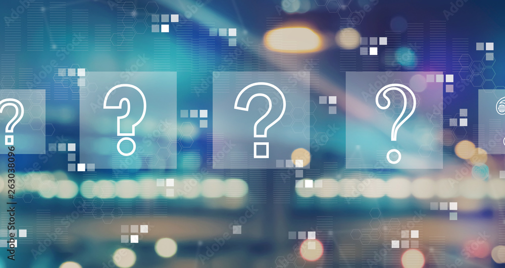 Question marks with blurred city abstract lights background Stock ...