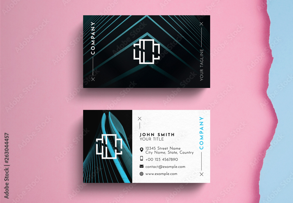 Modern Corporate Business Card Layout with Graphic Overlays Stock ...