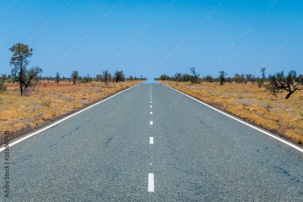 Long empty road with symmetric markings in Australia leading through ...