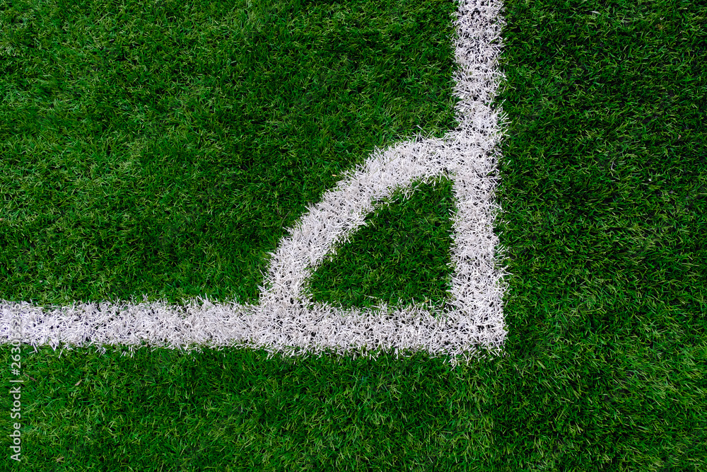Artificial turf soccer field with corner marker line. Stock Photo ...