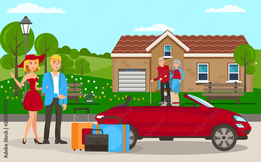 Family Visit Flat Cartoon Vector Illustration Stock Vector | Adobe Stock