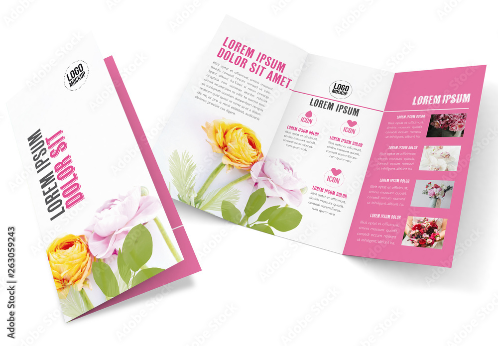 Trifold Brochure Layout with Flowers Background Stock Template | Adobe ...