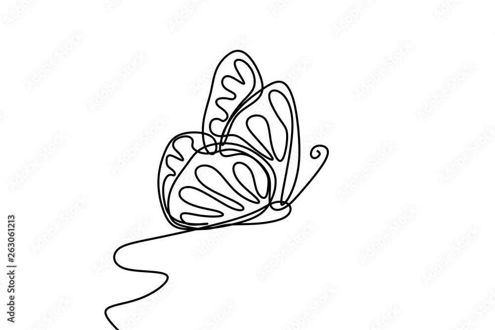 Butterfly with patterns on the wings continuous one line drawing ...