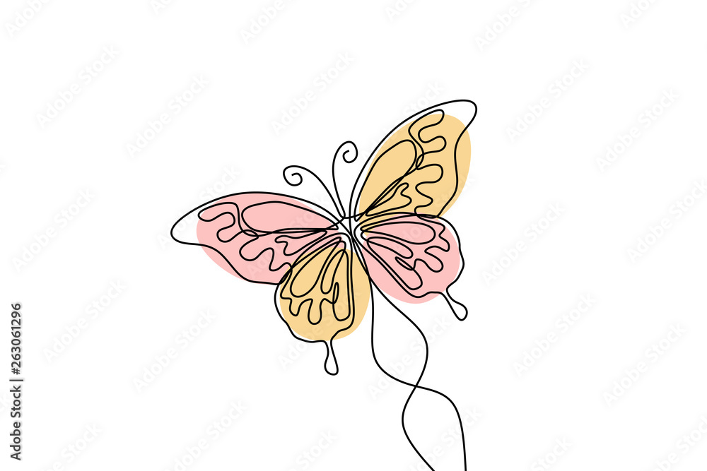 Butterfly with patterns on the wings continuous one line drawing ...