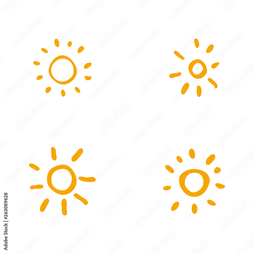 Hand Drawn Solar Symbols Line Art. Four painted suns. Vector set of ...
