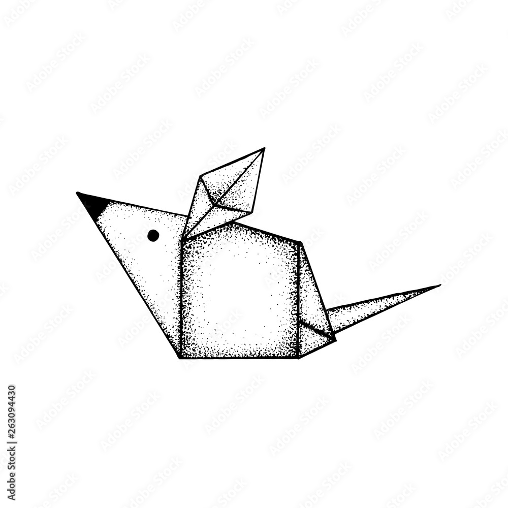 Vetor de Mouse. Origami rat. Paper craft cute mouse figure vector ...