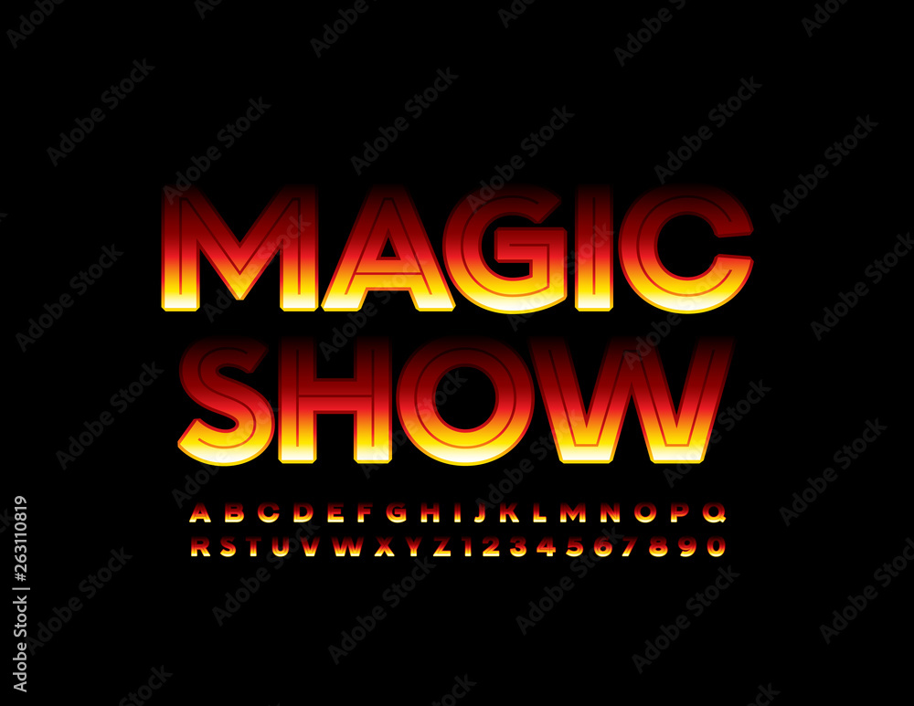 Vector bright banner Magic Show. Flame pattern Font. Modern Uppercase ...