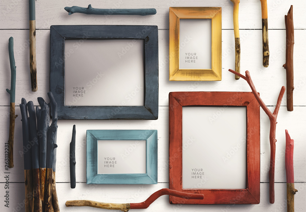Wooden Photo Frame Mockup Set Stock Template | Adobe Stock
