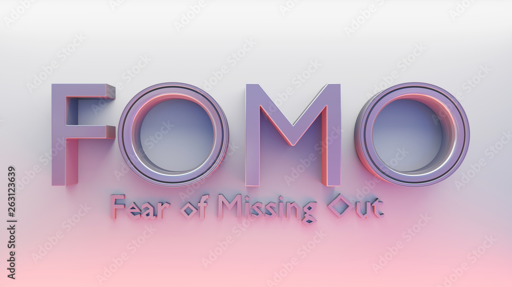 Fomo word as 3D text or logo concept placed on a white surface. 3D ...