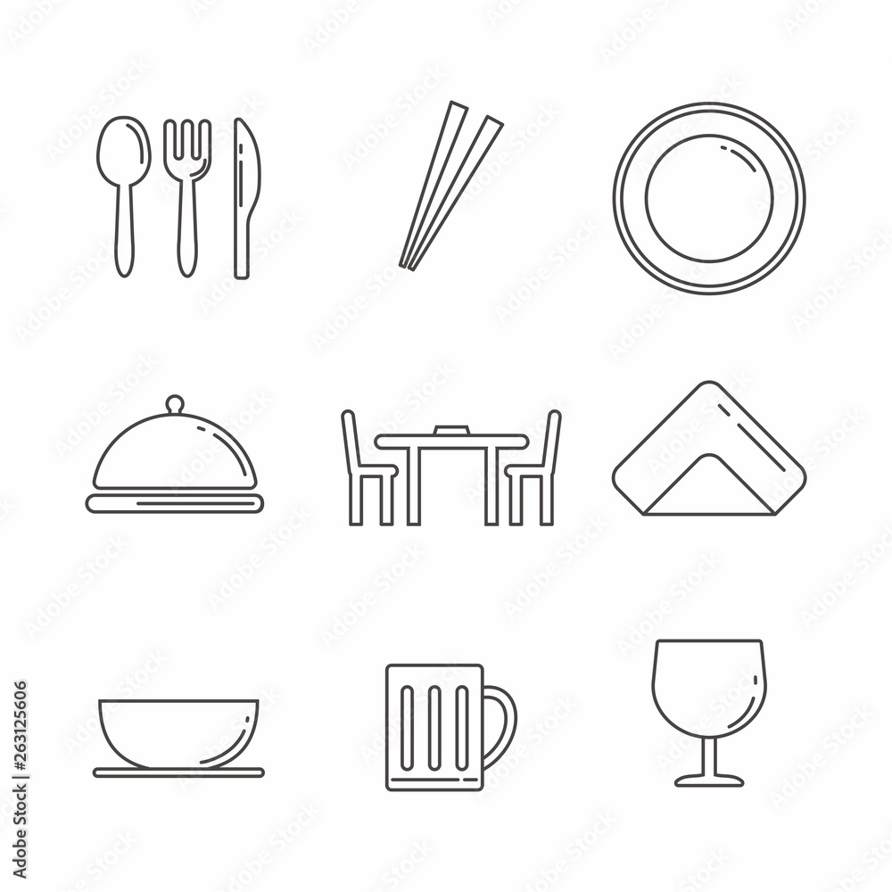 Set of food and dinner related icon with outline design. Dinner related ...