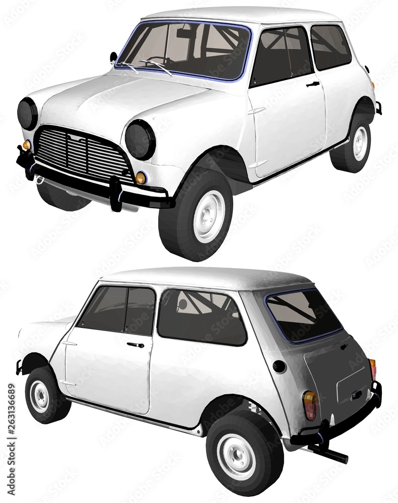 Retro Mini Car Vector. Illustration Isolated On White Background. A ...
