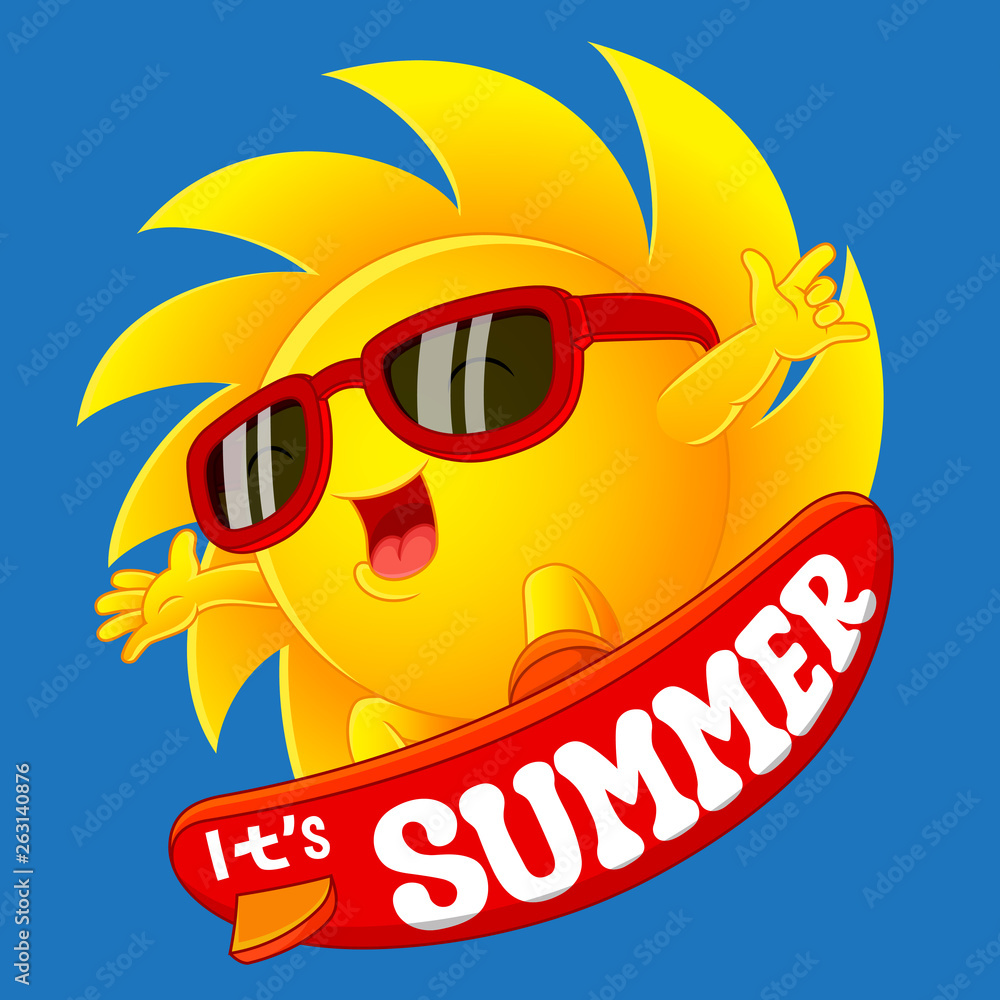 Cartoon sun in summer Stock Vector | Adobe Stock