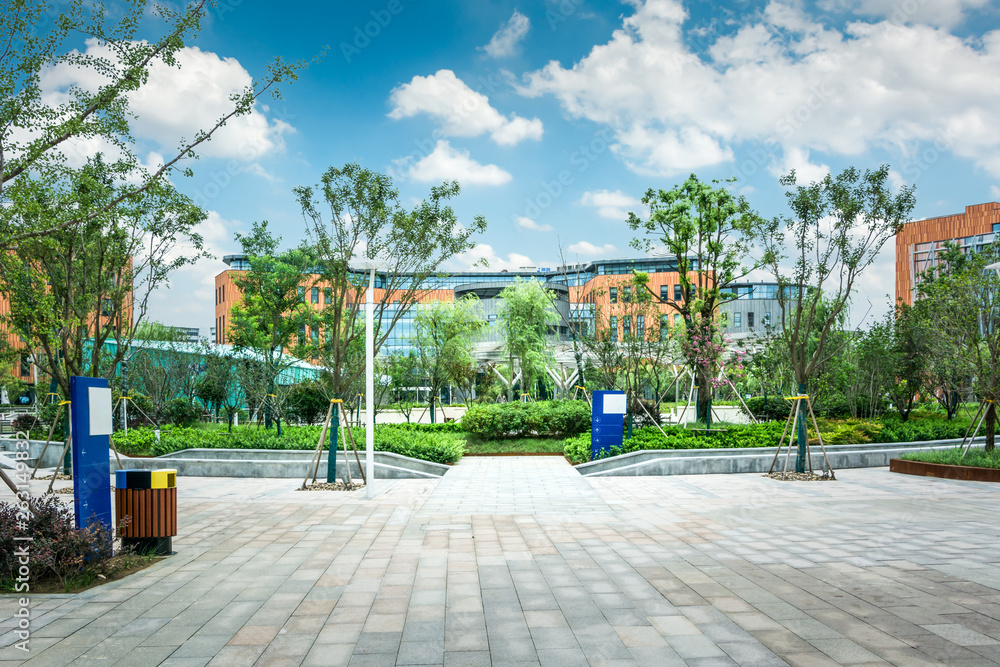 public square with empty road floor in downtown Stock Photo | Adobe Stock