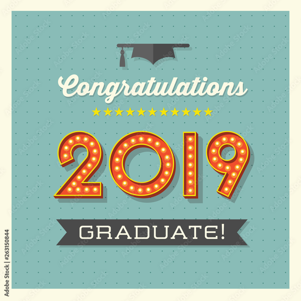 2018 graduation card or banner design with vintage light bulb sign ...