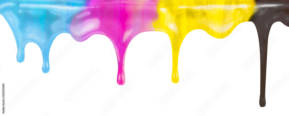 CMYK ink color paint dripping isolated on white Stock Photo | Adobe Stock