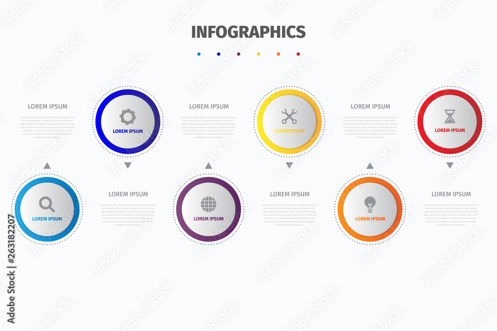 Visualize business data. infographic with 6 color gradient circle icons. - Vector presentation ...