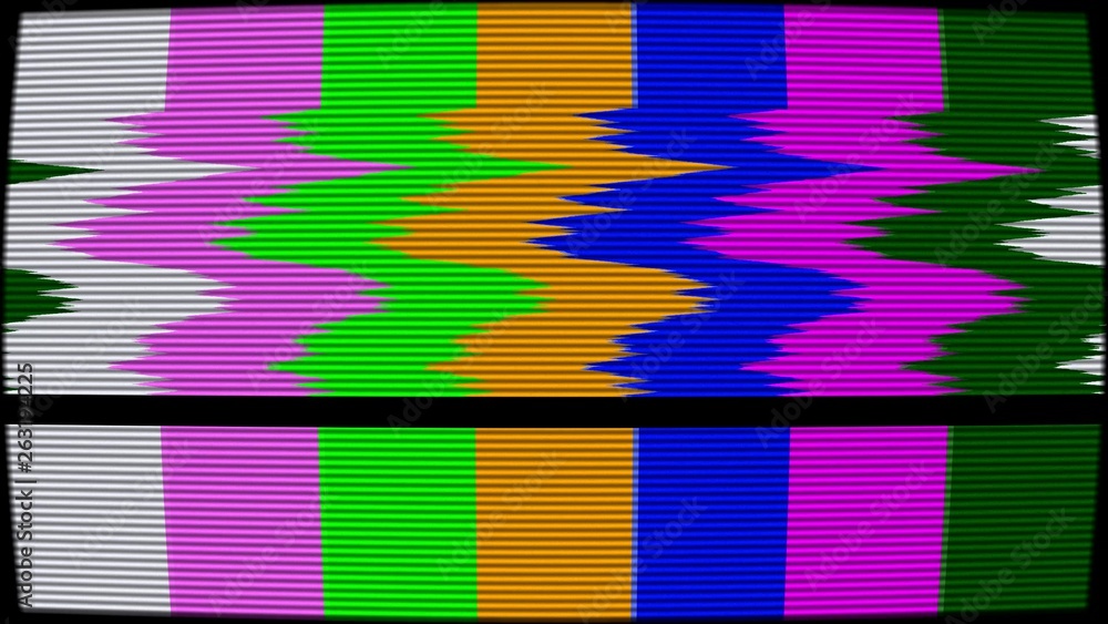 Old TV test pattern colorful stripes damaged by glitches, banding and ...