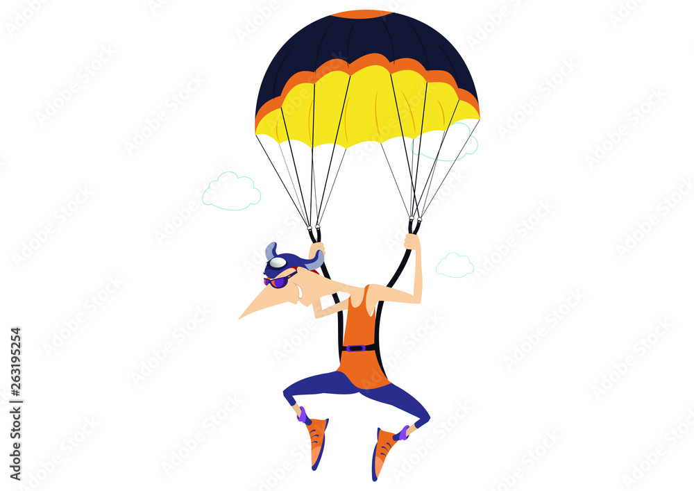 Cartoon skydiver isolated illustration. Comic skydiver derives ...