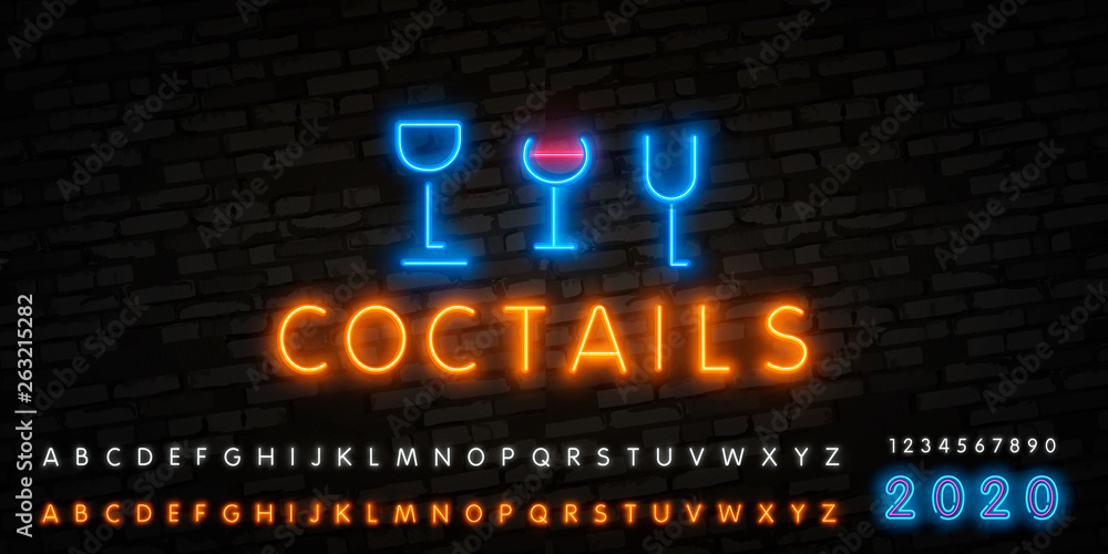 Coctail Bar neon logo design. Isolated on black background. Retro ...