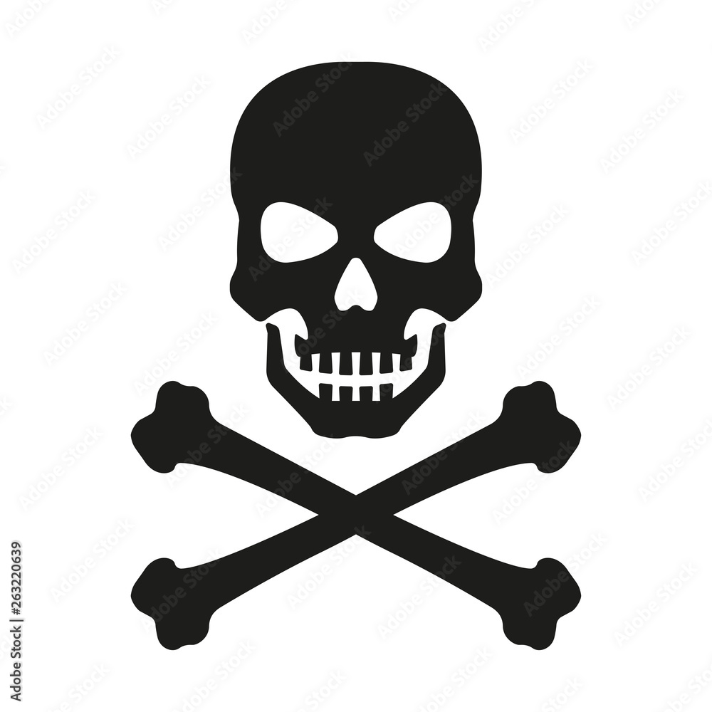 Skull with crossed bones icon. Death, pirate and danger symbol ...