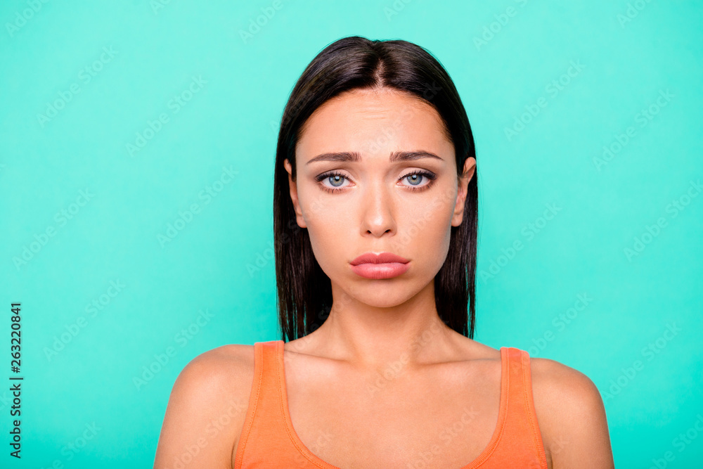 Closeup photo portrait of unsatisfied tired crying with tears she her ...