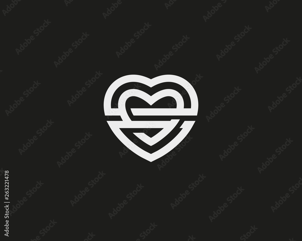 Heart vector logo. Valentines day line logotype. Two intertwined linked ...
