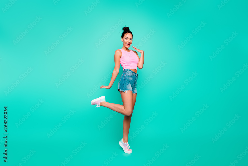 Full length side profile body size photo beautiful she her lady stylish ...